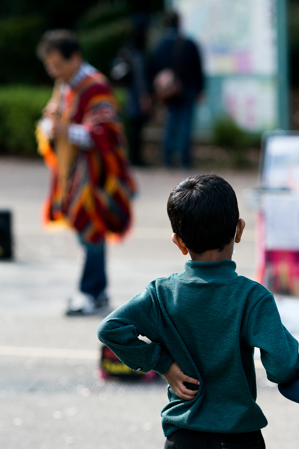 [Ueno Park, Tokyo] Boy Watching A Street Musician Playing The Quena ...